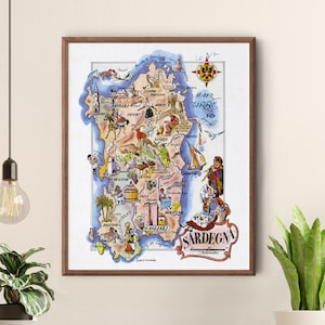 Fun Map of Sardinia in Italy Vintage Pictorial Whimsical Cartoon Old ...