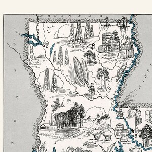 Fun Map of Louisiana – Vintage Pictorial Whimsical Cartoon Print ...