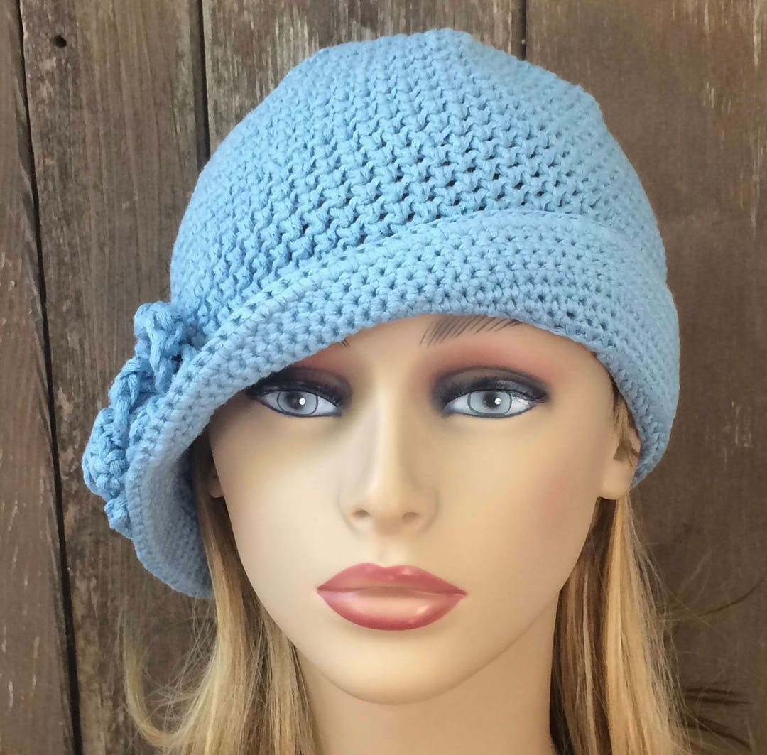 Vintage Style Cloche With Flower Ruffle, Brimmed Hat, Winter Crochet ...
