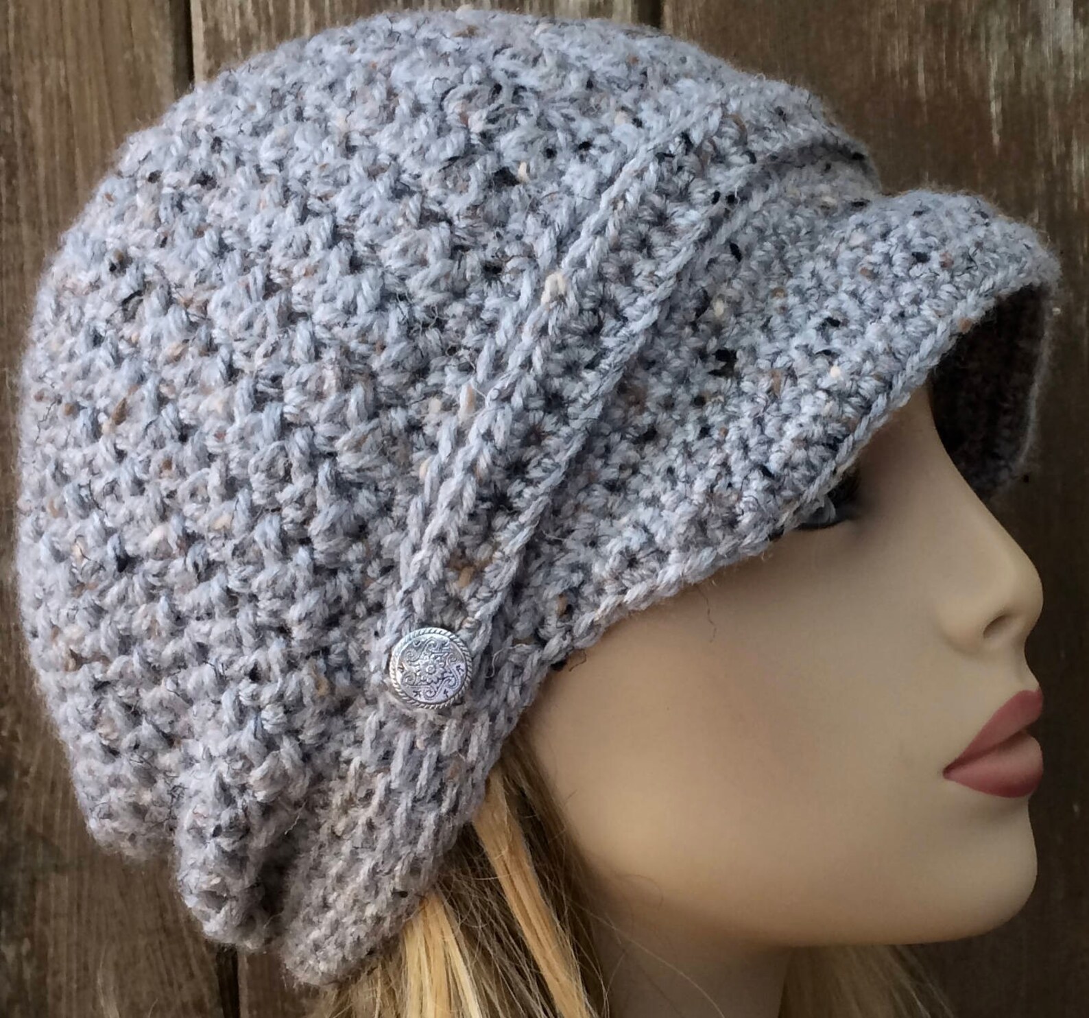 Crocheted Newsboy Hat With Buttons: Women's Visor Beanie - Etsy
