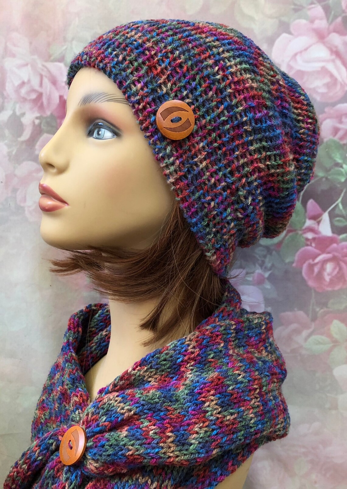 Colorful Knit Beanie Scarf Set: Women's Winter Button Scarf - Etsy