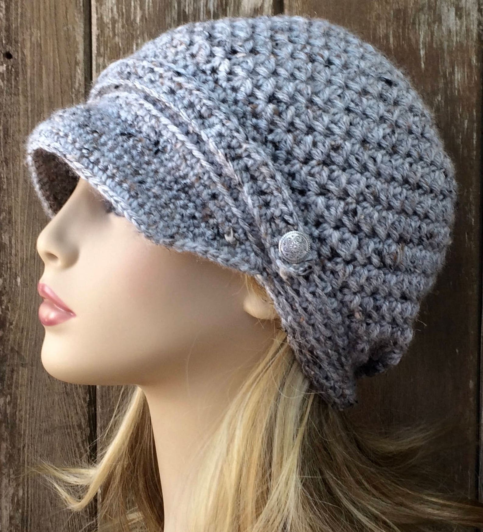 Crocheted Newsboy Hat With Buttons: Women's Visor Beanie - Etsy