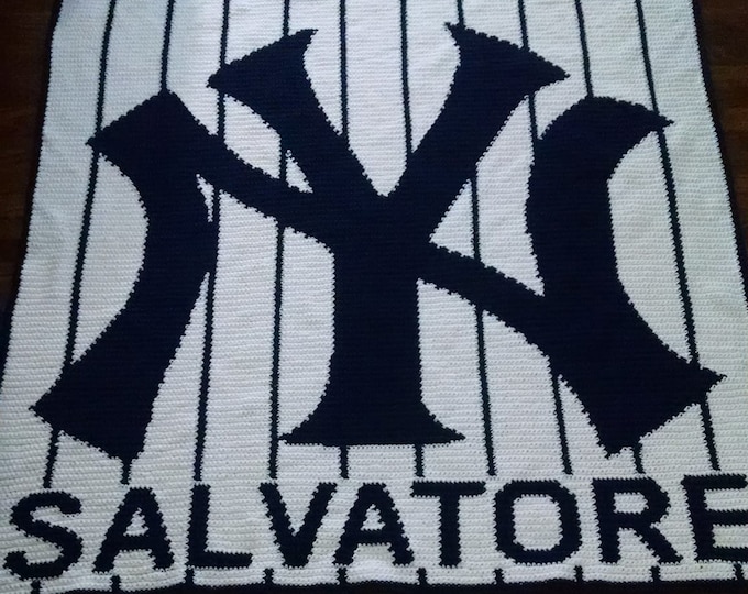 Handmade Crochet Blanket - Yankees Pinstripe With Name - Etsy