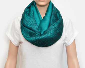 Navy Blue Infinity Scarf with floral Golden Beige pattern | Etsy