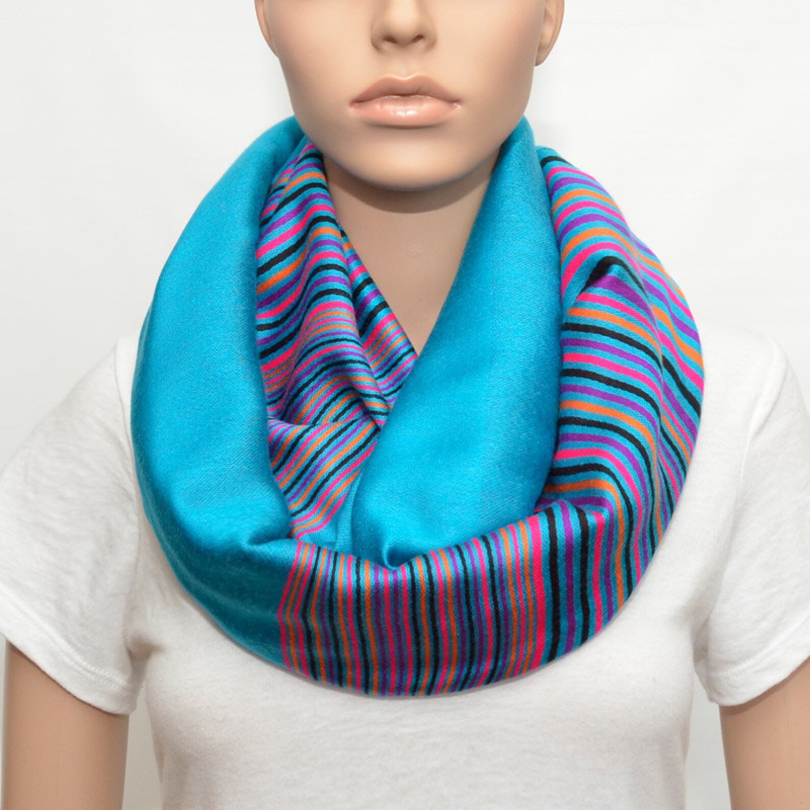Turquoise Infinity Scarf With Colorful Striped Pattern, Nursing Cover ...