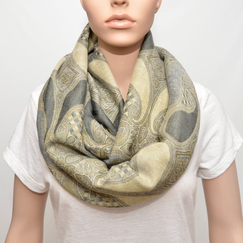 Khaki Gray Infinity Scarf With Paisley Pattern - Nursing Cover ...