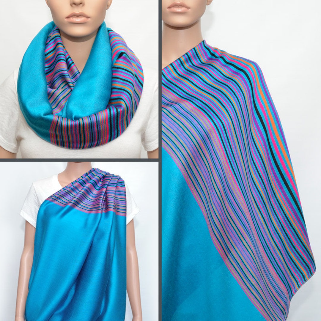 Turquoise Infinity Scarf With Colorful Striped Pattern, Nursing Cover ...