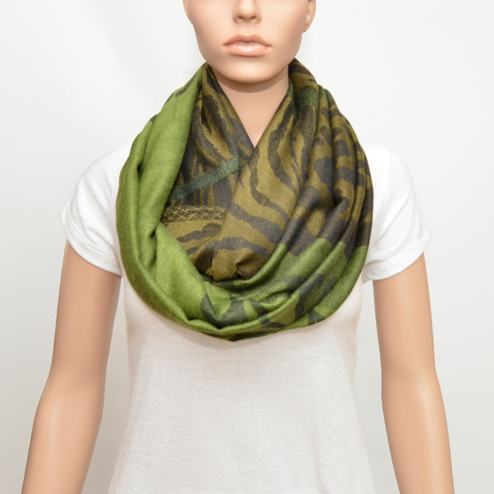 Green and Khaki Infinity Scarf With Floral and Animal Pattern / Nursing ...
