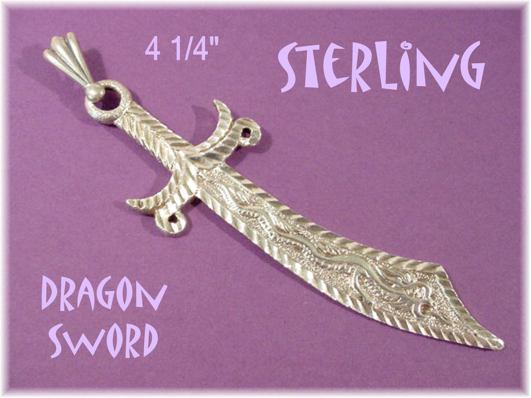 DRAGON Sword Sterling Silver Pendant, 4 1/4" Pendant, Diamond Cut ...