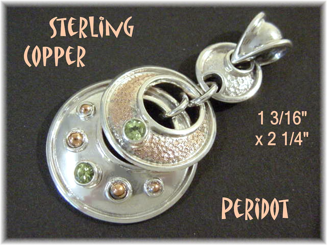 Sterling Silver Peridot Pendant, Copper Circles Zen Pendant, Artisan ...