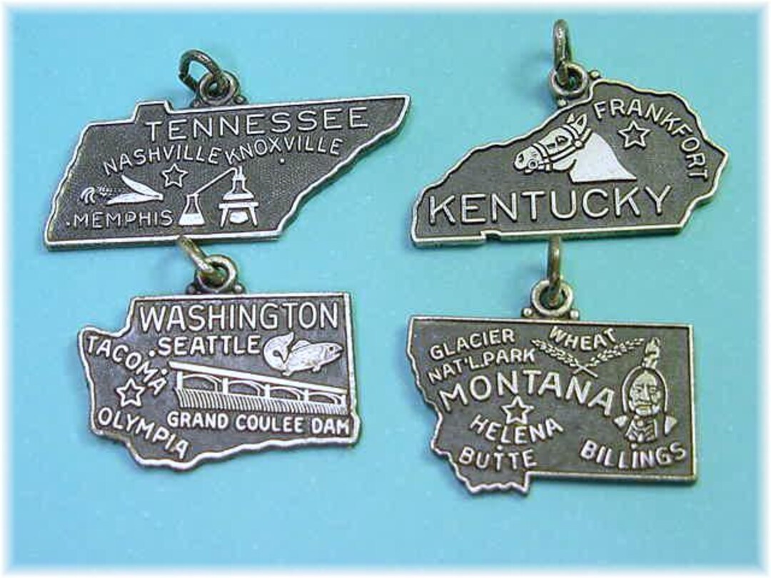 Vintage State Map Sterling Silver Charm Pendant, for Charm Bracelet ...