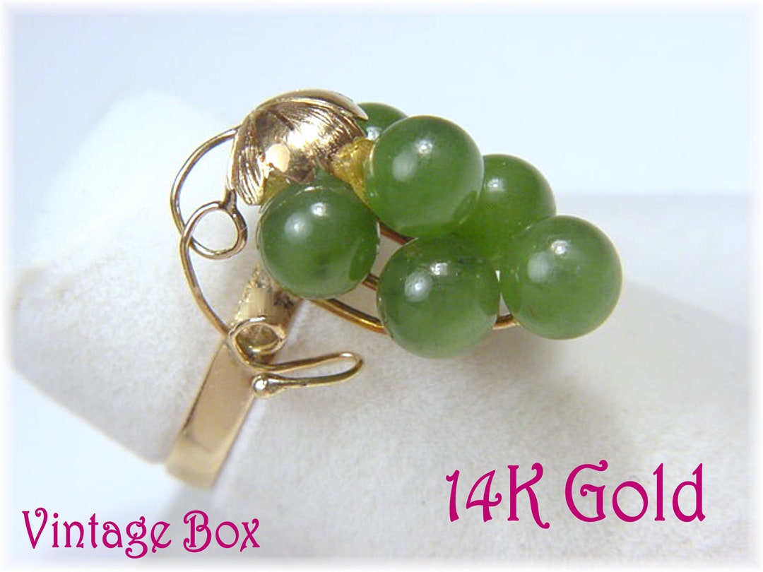 Mings 14K Gold Jade Ring, Jade Balls Grape Cluster Ring, Good Luck, 14K ...