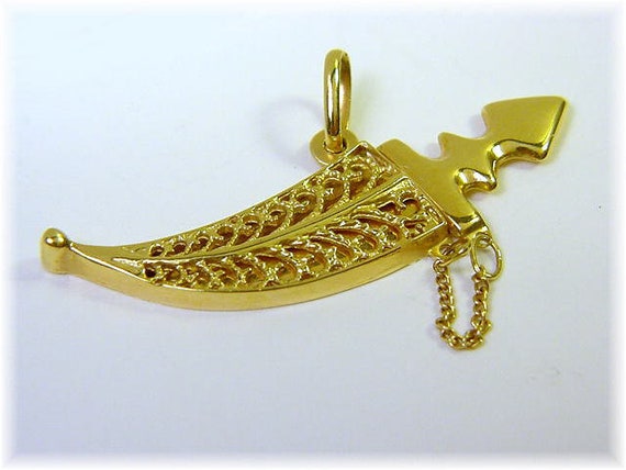 18K Gold Sword Sheath Pendant, 18K Gold Sword, Omani … - Gem
