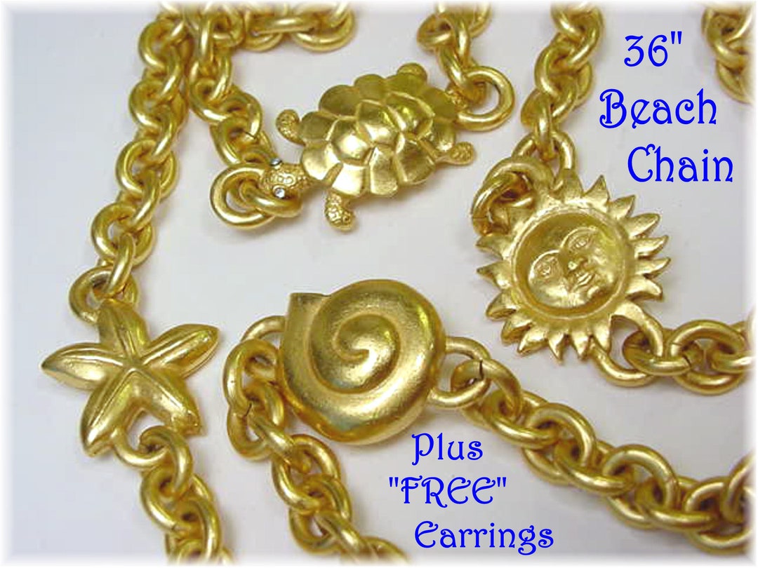 Starfish Beach Chain Link Satin Gold Necklace Chunky FREE Seashell ...