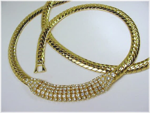 30" Crystal Rhinestone Heavy Gold Chain Belt Necklace… - Gem