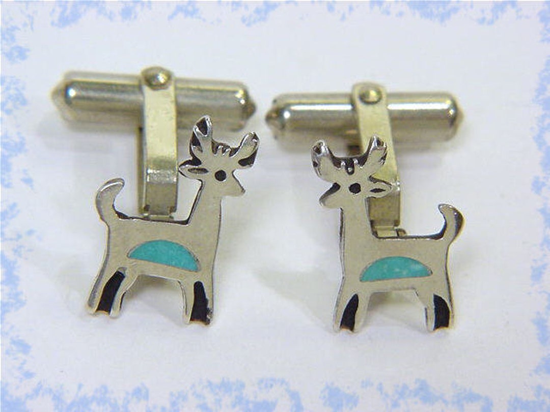 Sleeping Beauty Turquoise Inlay Deer Cufflinks Sterling Silver, RARE ...