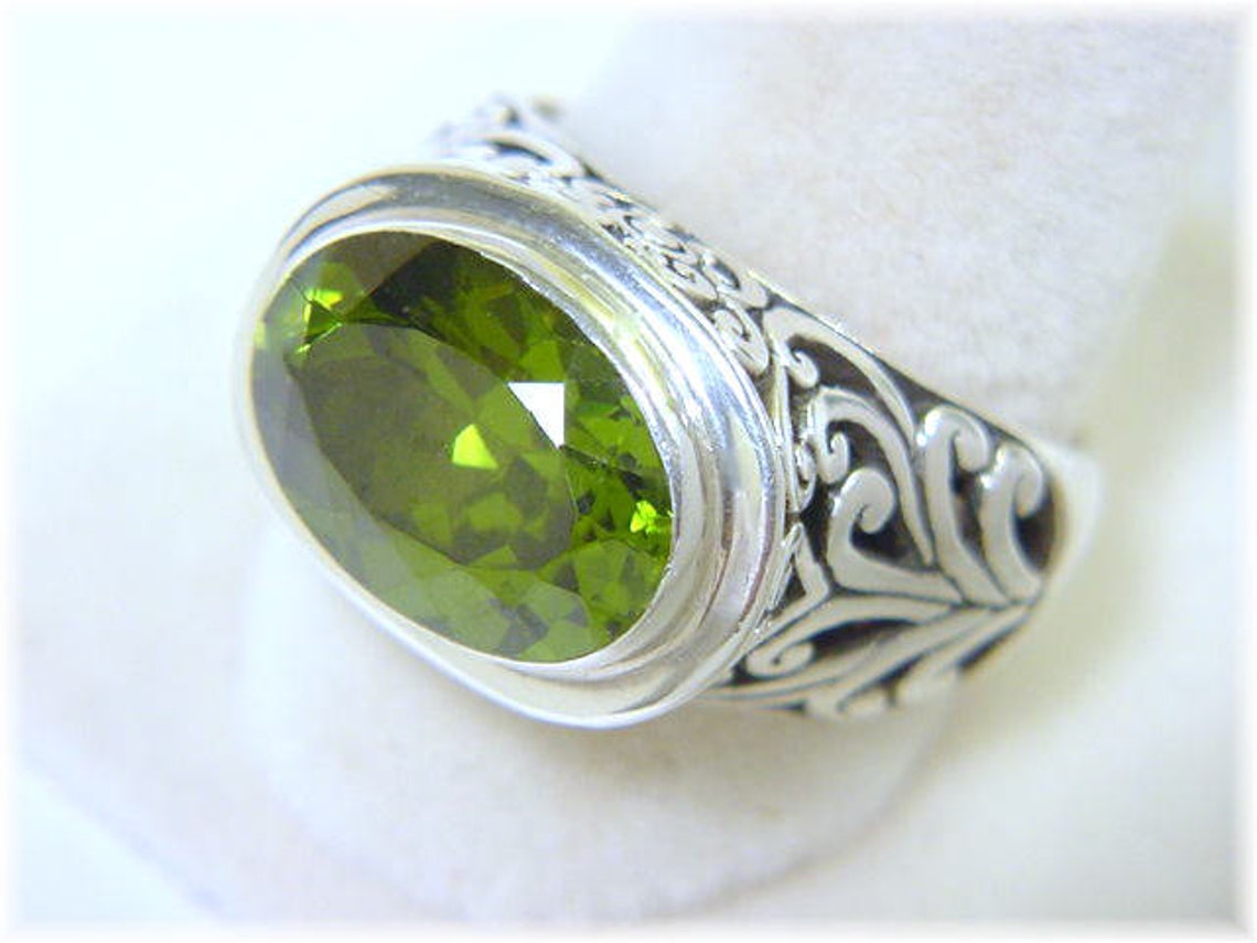 7 Ct Verdelite Green Tourmaline Sterling Silver Ring, Celtic Filigree ...