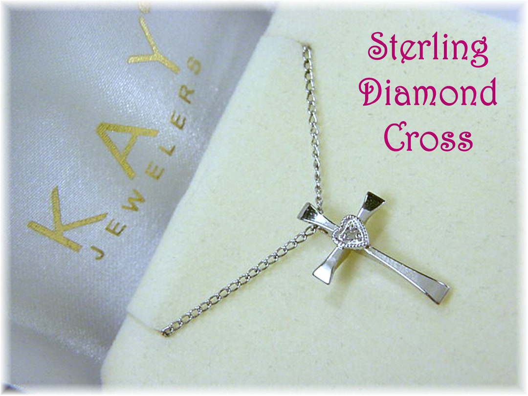 Diamond Cross Pendant Necklace Sterling Silver Pendant Chain Necklace Kay Jewelers Christian Religious Wedding Jewelry FREE SHIPPING Etsy