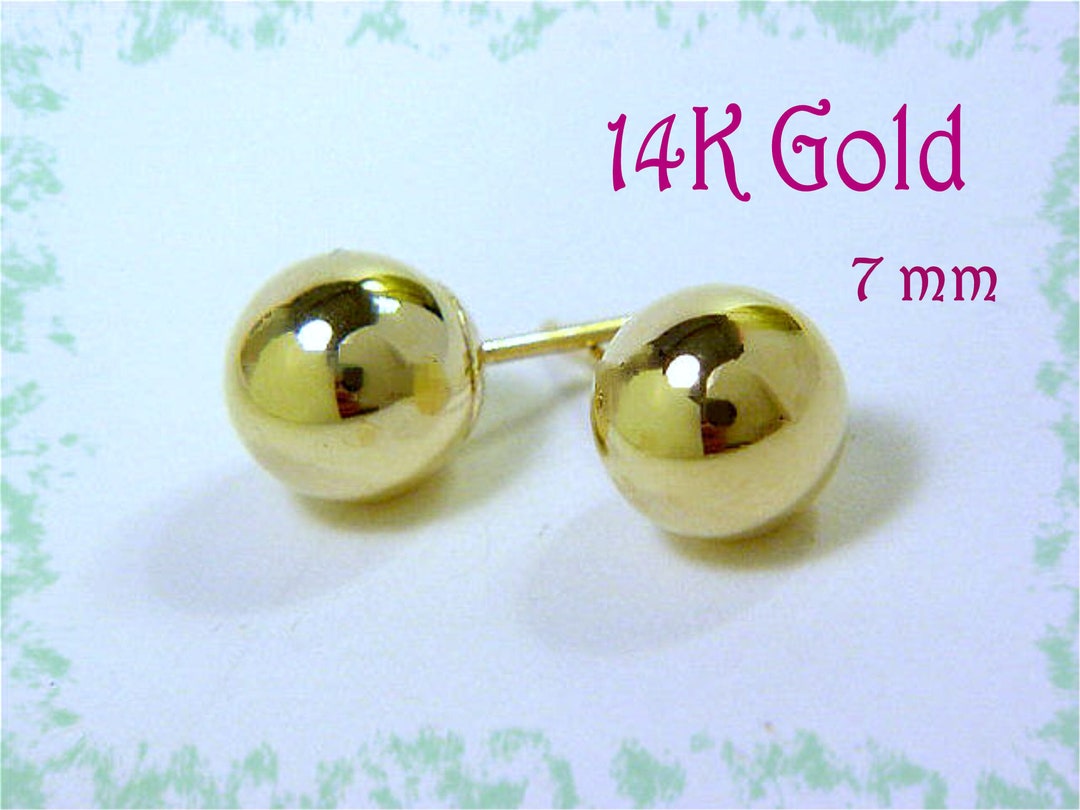 14K Gold Ball Earrings, 14K Solid Gold Round Ball Stud Earrings, 1/4 ...