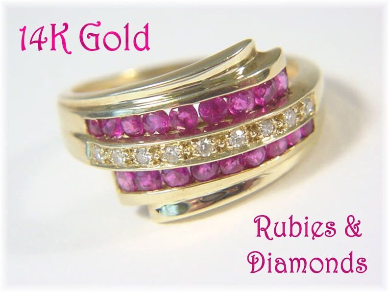 14K Gold 1 Ct Ruby Diamond Cluster Cocktail Ring Statement - Etsy