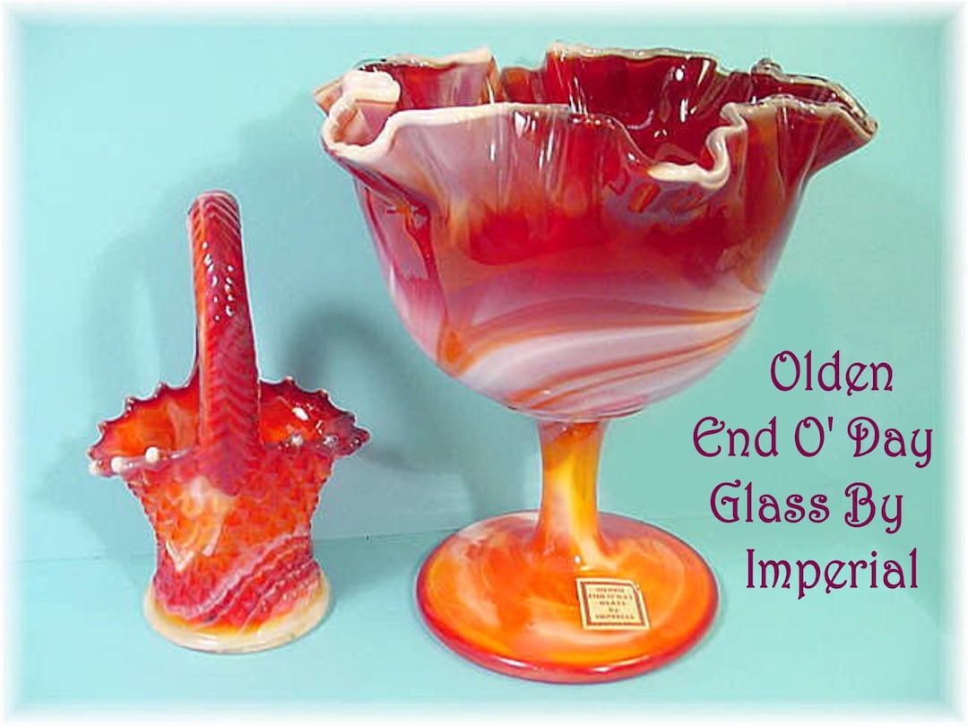 Imperial Red Slag Glass Basket And Compote Olden End Of Day Glass Imperial Slag Glass Marble