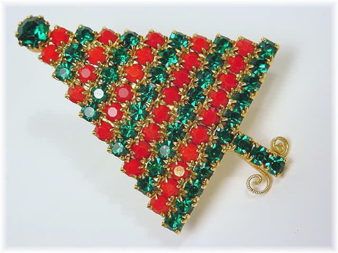 Christmas Tree Sparkling Rhinestone Brooch Pin, Red Green, Christmas ...