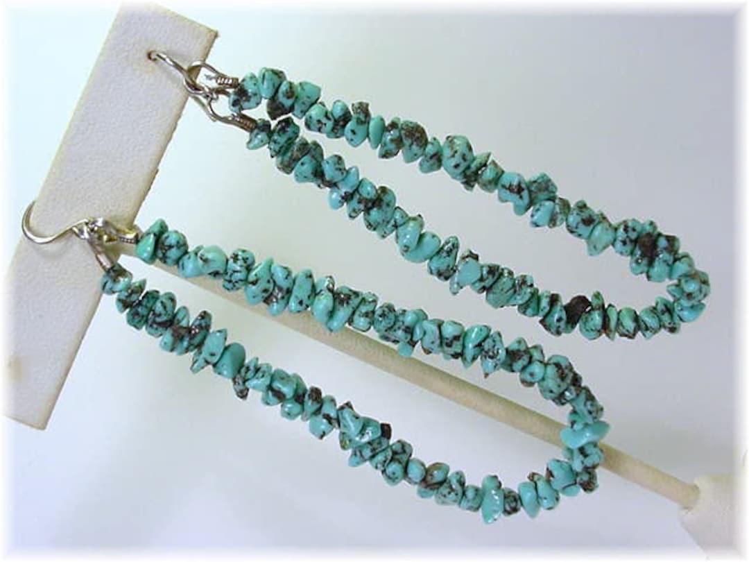 Morenci Turquoise Nugget Sterling Silver Loop Hoop 3 3/4 Earrings ...