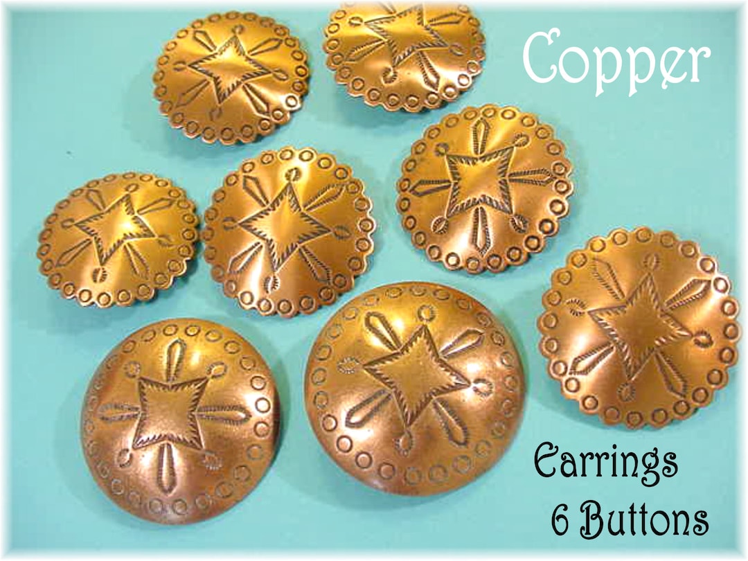 Western Concho Copper Buttons, Stamped Set 6 Buttons & Matching Copper ...