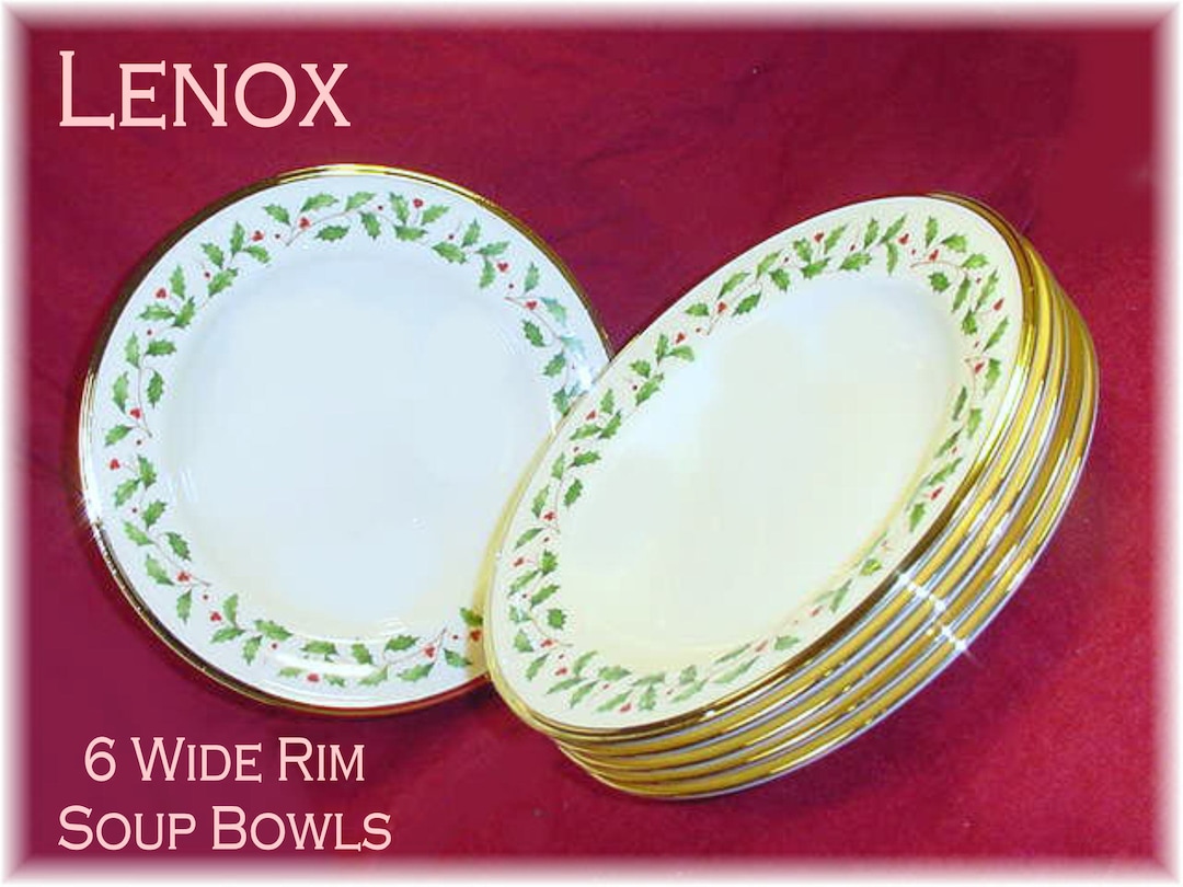 LENOX Holiday Holly, Wide Rim Lenox Soup Bowl, Set of 6, Lenox Bowl, Holiday Holly, Made in USA ...