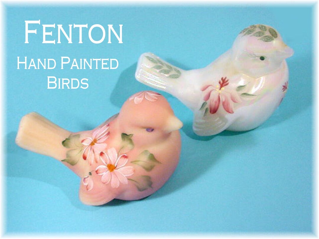 Fenton Bird Figurine Set, Fenton Pink Rosalene Hand Painted Bird, White ...