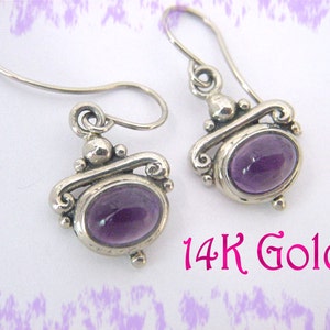 14K White Gold 2 Ct Amethyst Colonial Scroll Earrings, 14K Gold ...
