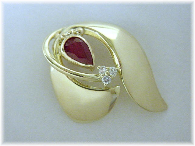 14K Gold 2 Ct Ruby Tear Drop Diamond Ribbon Pendant Gift Box - Etsy