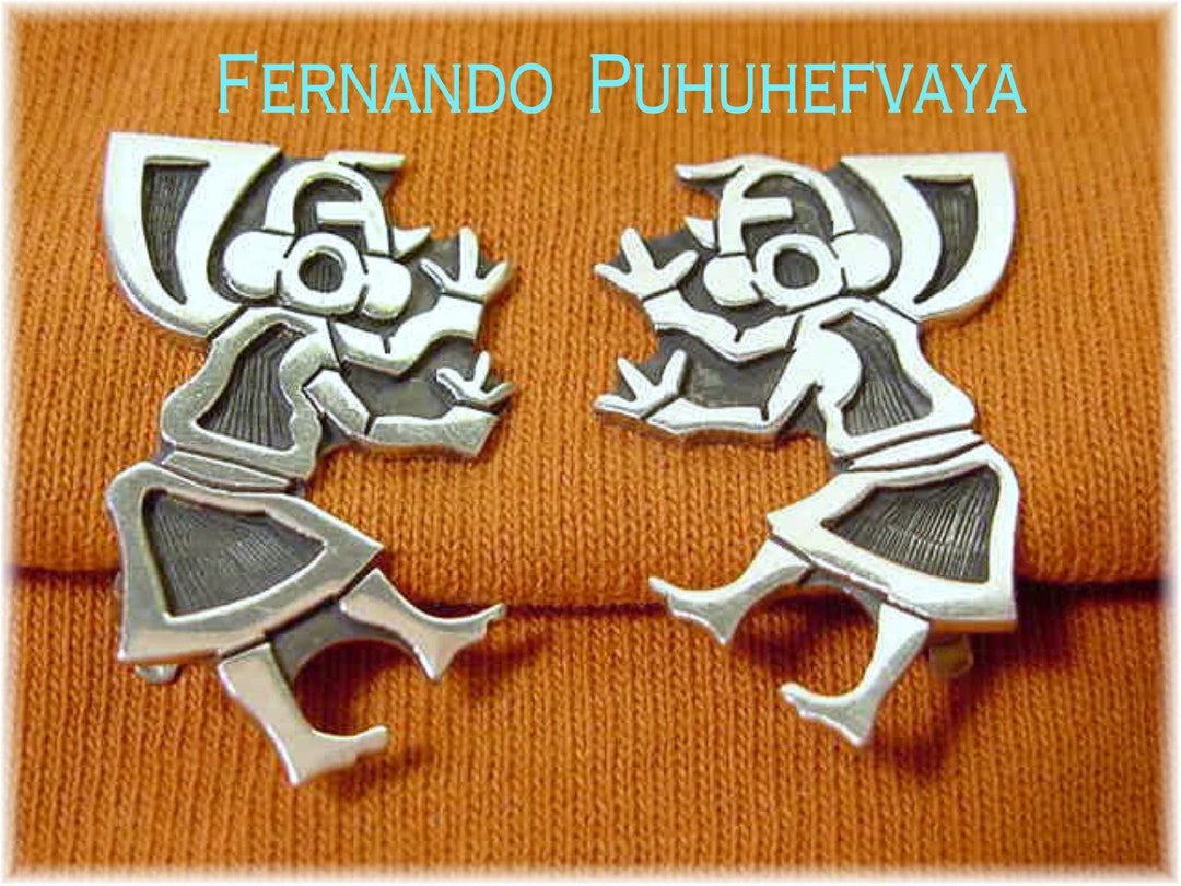 Hopi Kachina Dancer Fernando Puhuhefvaya Sterling Silver Clip Earrings ...