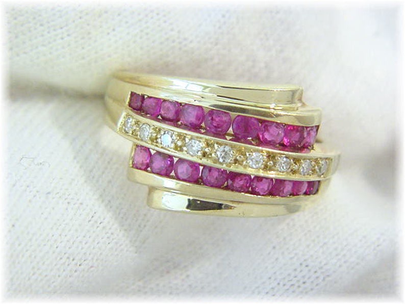 14K Gold 1 Ct Ruby Diamond Cluster Cocktail Ring Statement - Etsy
