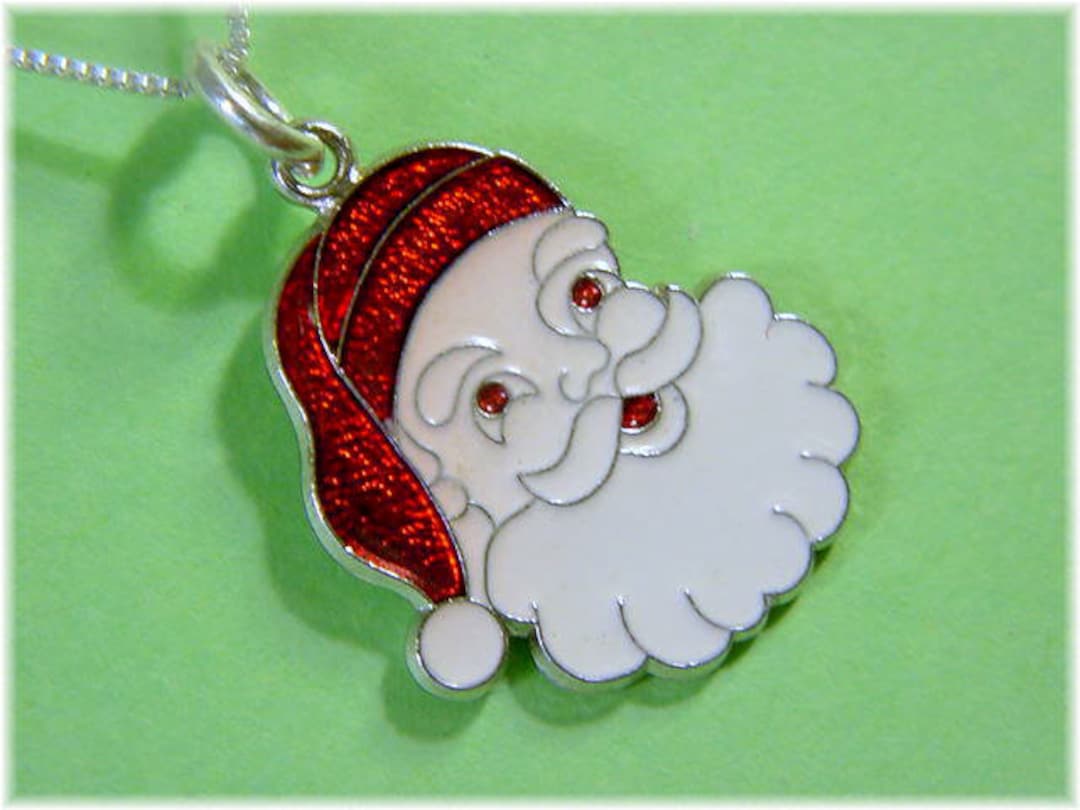 Santa Claus Pendant, Enamel Sterling Silver Pendant Necklace, Santa ...