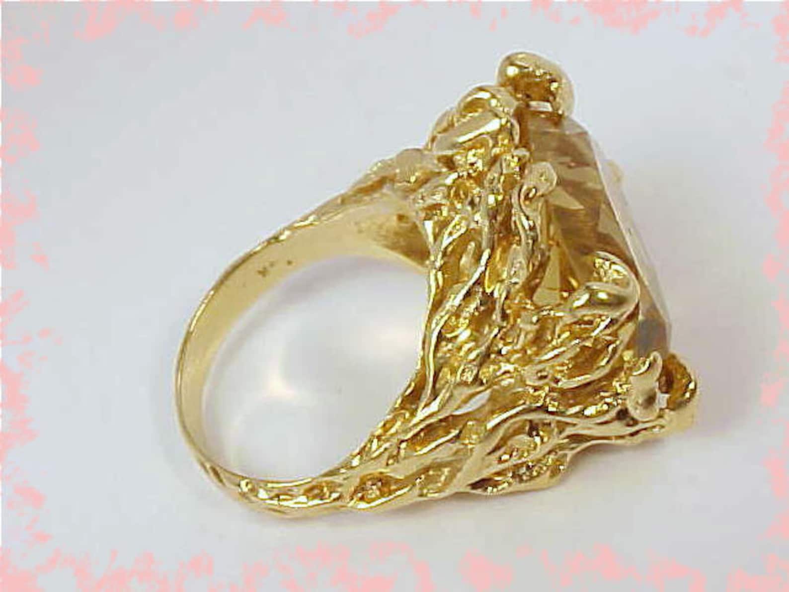 14K Gold 22 Ct Citrine Wire Gold Nugget Large Ring 16 Grams | Etsy