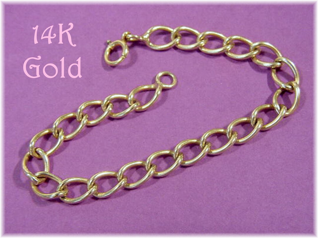 Oval Chain Link 14K Gold Bracelet, 14K Gold Bracelet, Started Charm ...