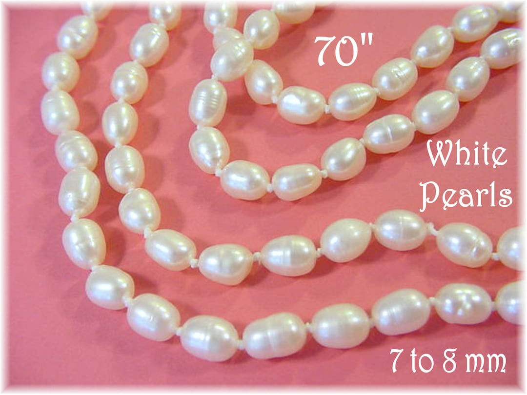 Pure White Baroque Pearl 70" Necklace, 7 to 8 Mm Single Strand, Wedding ...