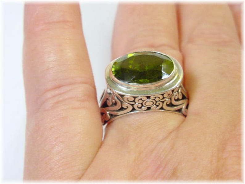 7 Ct Verdelite Green Tourmaline Sterling Silver Ring, Celtic Filigree ...