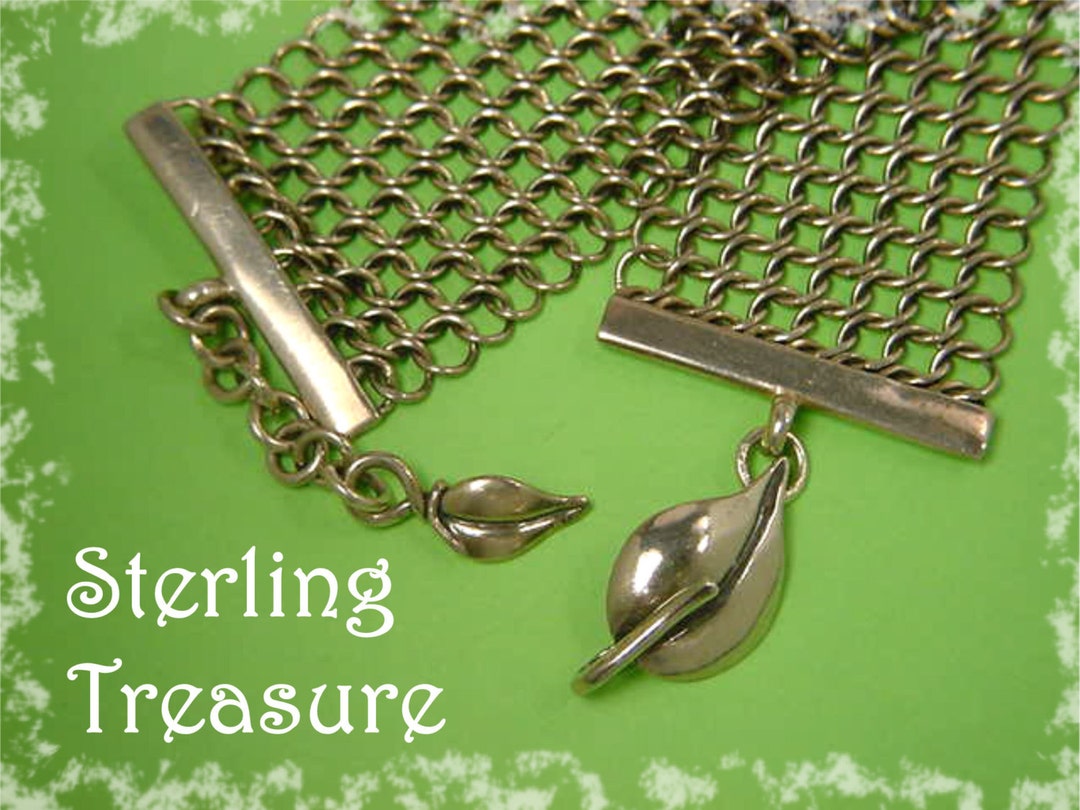Sterling Silver Chainmaille Bracelet, Leaf Chain, Wide Chunky 1.49 Ozs ...