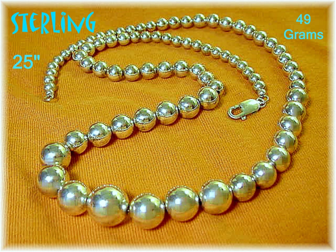Navajo Pearls Sterling Silver Balls Necklace, Graduated Ball Beads ...