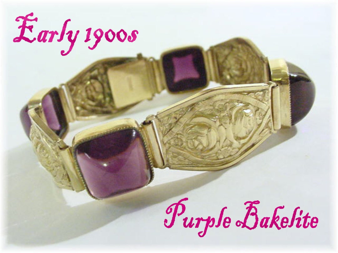 Vintage Rose Bracelet Purple Amethyst Bakelite, Flower Gold Filled GF ...