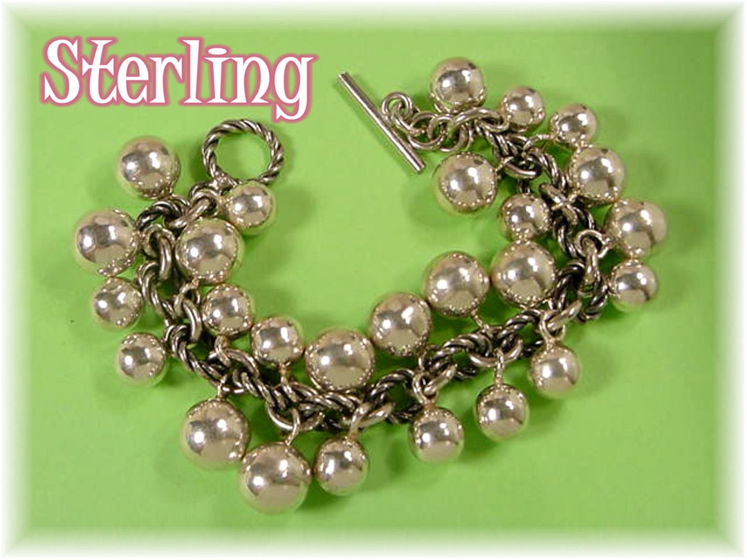 Cha Cha Dangling Balls Sterling Silver Bracelet, Chunky 3 Ozs or 98 ...