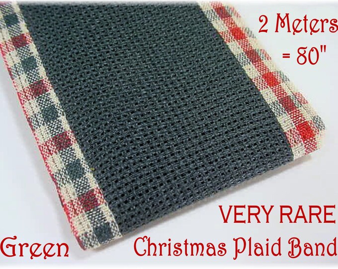 Aida Ribband Counted Cross Stitch Fabric, Christmas Plaid, Green Band ...