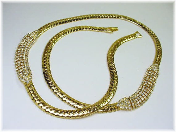 30" Crystal Rhinestone Heavy Gold Chain Belt Necklace… - Gem