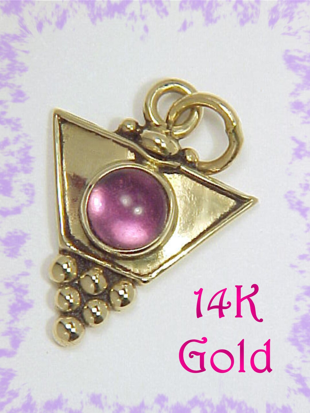 14K Gold Pyramid Amethyst Triangle Pendant for Necklace Modernist ...