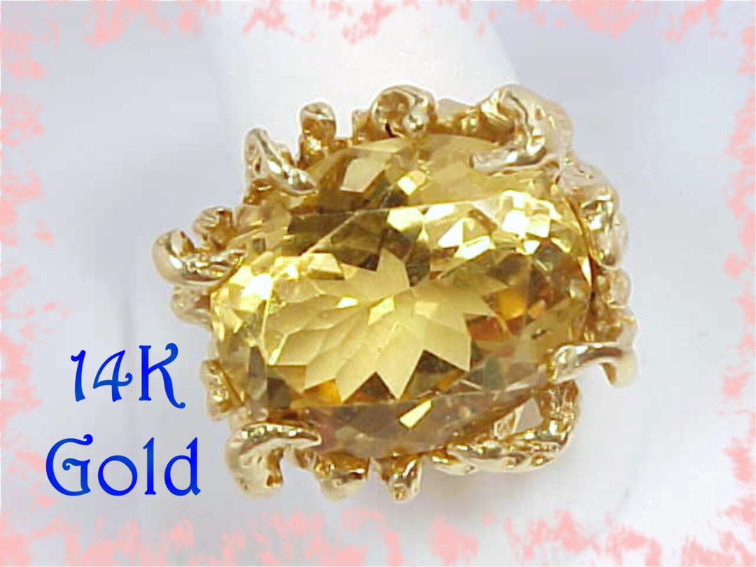 14K Gold 22 Ct Citrine Wire Gold Nugget Ring, Goldsmith Custom One of A ...
