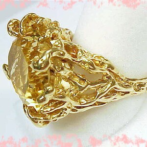 14K Gold 22 Ct Citrine Wire Gold Nugget Ring, Goldsmith Custom One of A ...