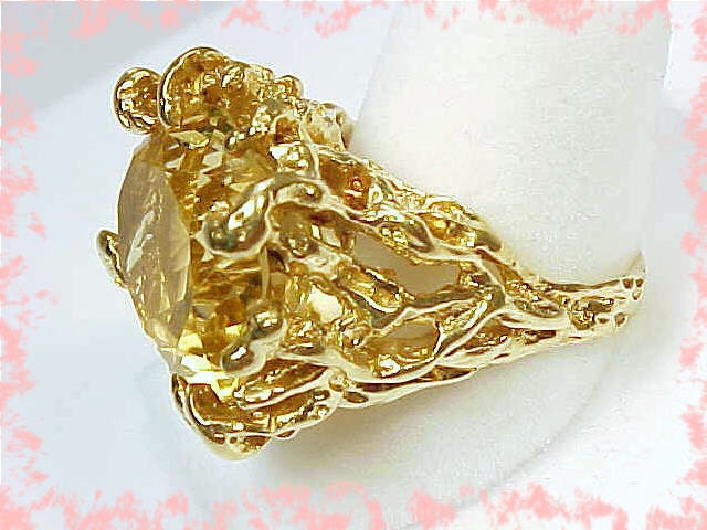 14K Gold 22 Ct Citrine Wire Gold Nugget Large Ring 16 Grams | Etsy