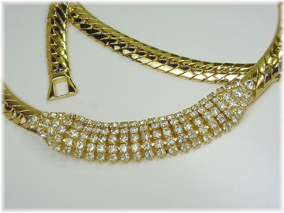 30" Crystal Rhinestone Heavy Gold Chain Belt Necklace… - Gem
